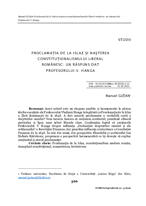 (PDF) Proclamația de la Islaz și nașterea constituționalismului liberal ...