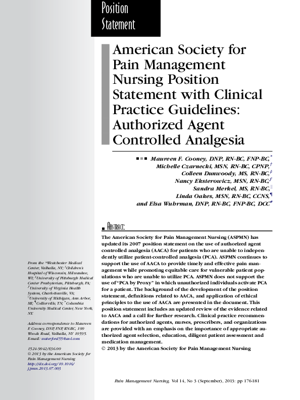(PDF) American Society for Pain Management Nursing Position Statement ...