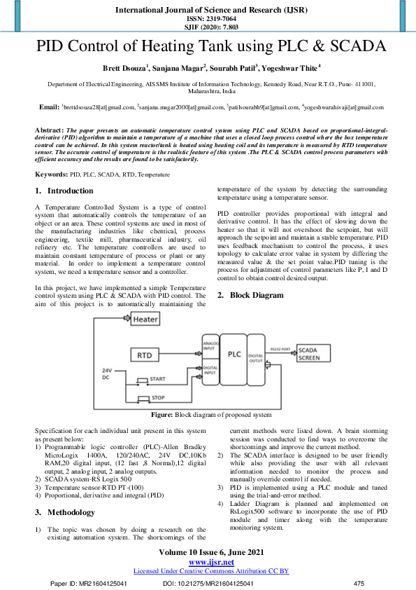 (PDF) PID Control of Heating Tank using PLC & SCADA