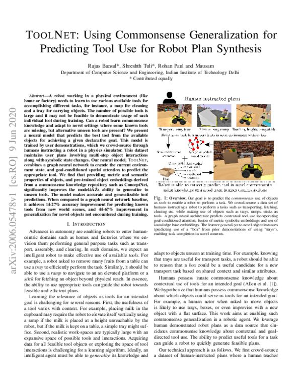 (PDF) ToolNet: Using Commonsense Generalization for Predicting Tool Use for Robot Plan Synthesis