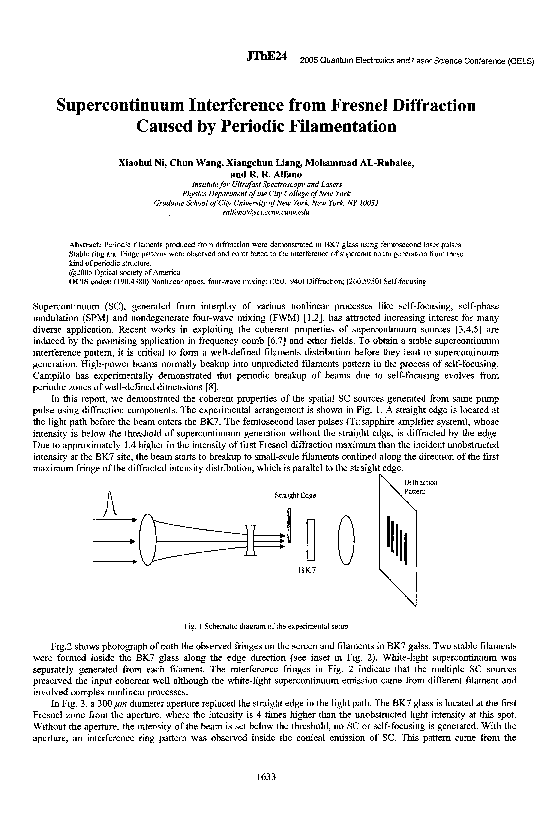 (PDF) Supercontinuum Interference from Fresnel Diffraction Caused by ...