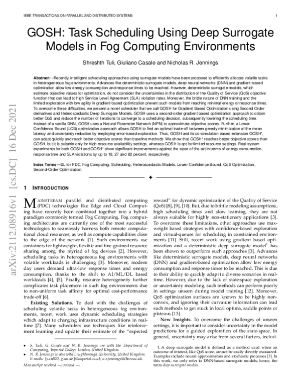 (PDF) GOSH: Task Scheduling Using Deep Surrogate Models in Fog Computing Environments