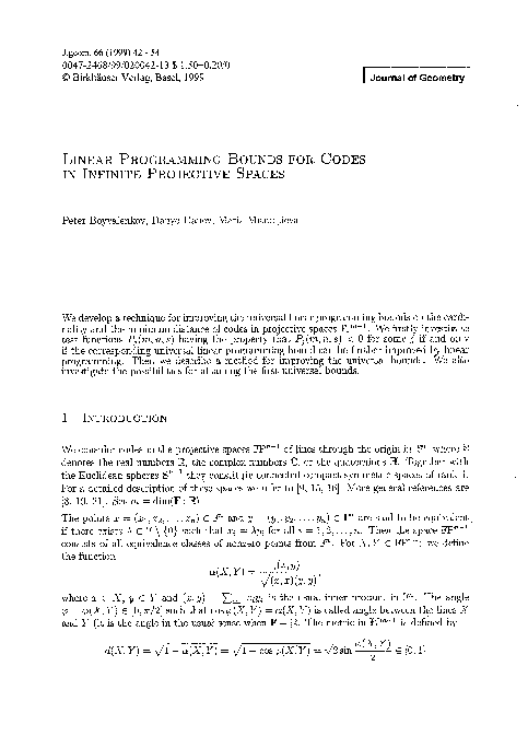 Pdf Linear Programming Bounds For Codes In Infinite Projective Spaces