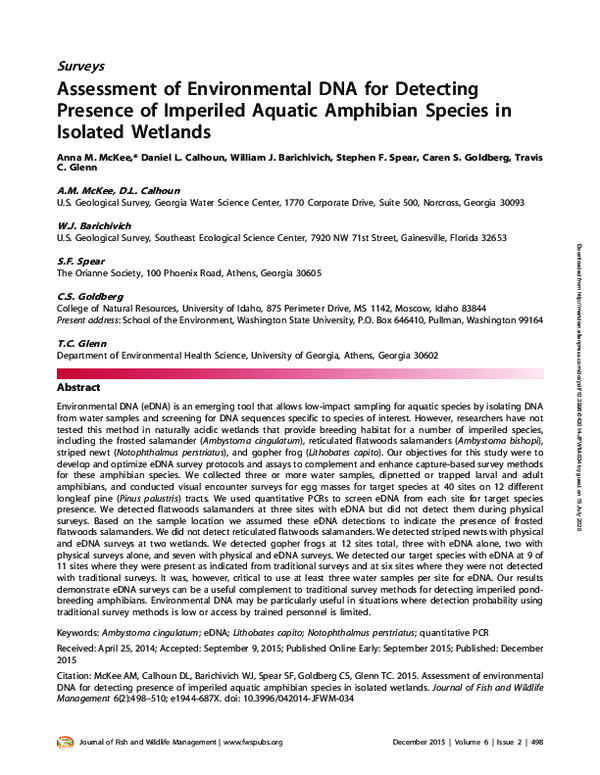 (PDF) Assessment of environmental DNA for detecting presence of ...