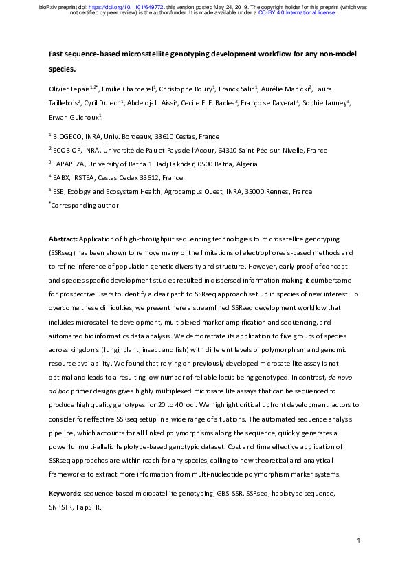 (PDF) Fast sequence-based microsatellite genotyping development workflow for any non-model species