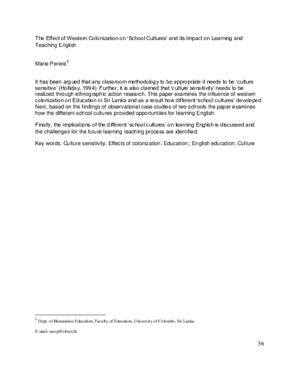 (PDF) The Effect of Western Colonization on ‘School Cultures’ and its ...