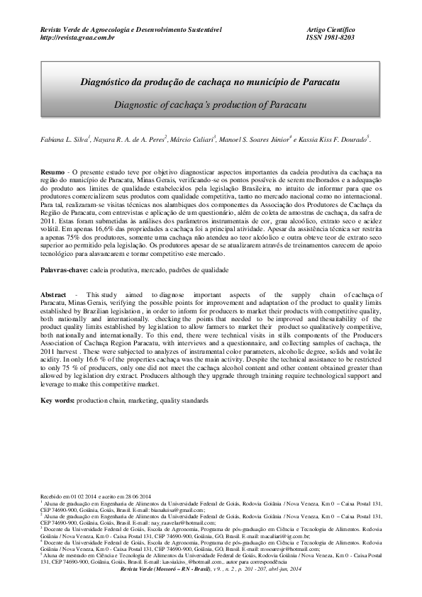 (PDF) Diagnóstico da produção de cachaça no município de Paracatu ...