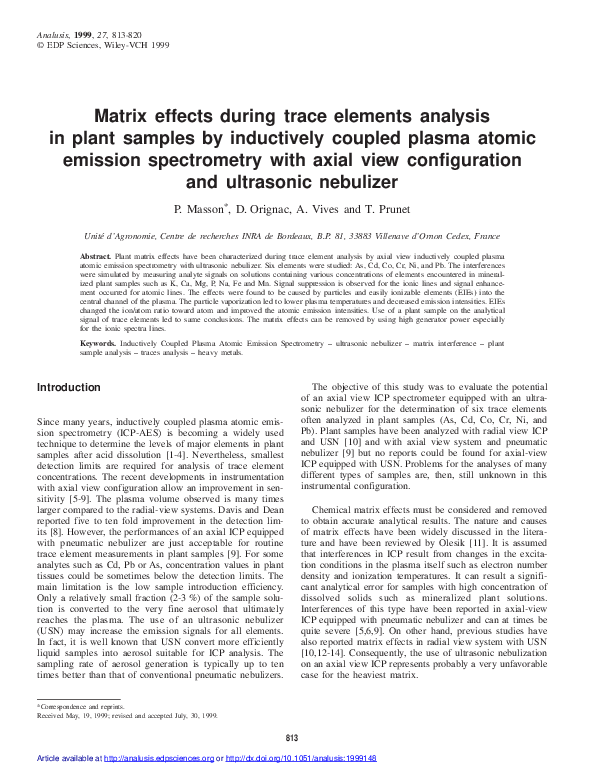 (PDF) Matrix effects during trace elements analysis in plant samples by ...
