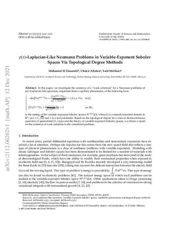 Pdf Px Laplacian Like Neumann Problems In Variable Exponent Sobolev