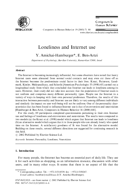 (PDF) Loneliness and Internet use