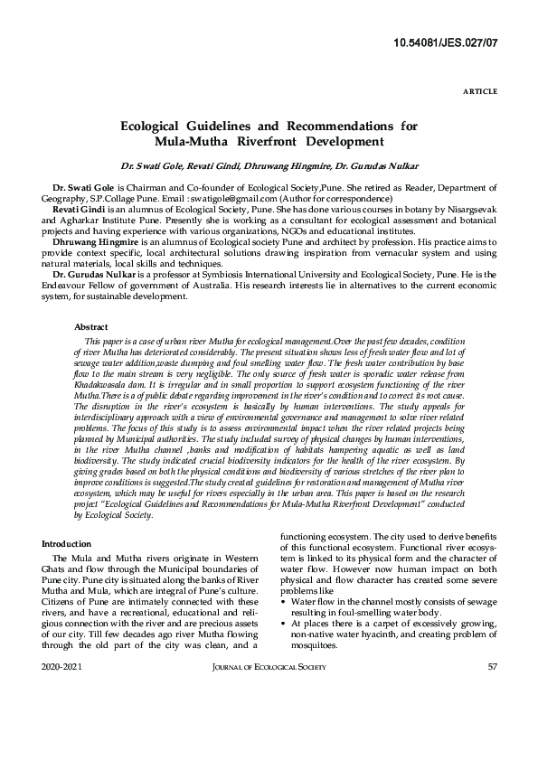 (PDF) Ecological Guidelines and Recommendations for Mula-Mutha ...