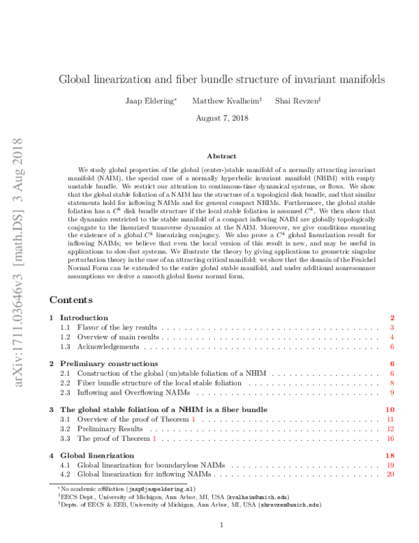 (PDF) Global linearization and fiber bundle structure of invariant ...