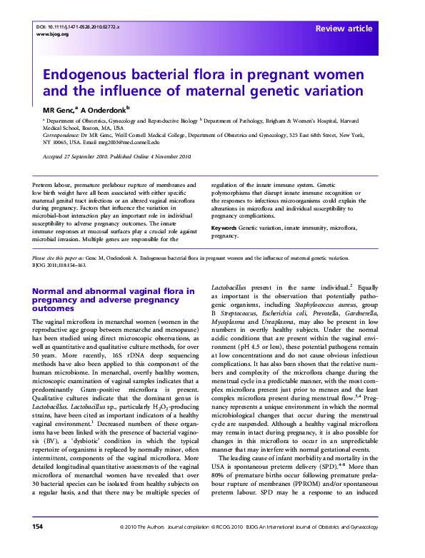 (PDF) Endogenous bacterial flora in pregnant women and the influence of ...