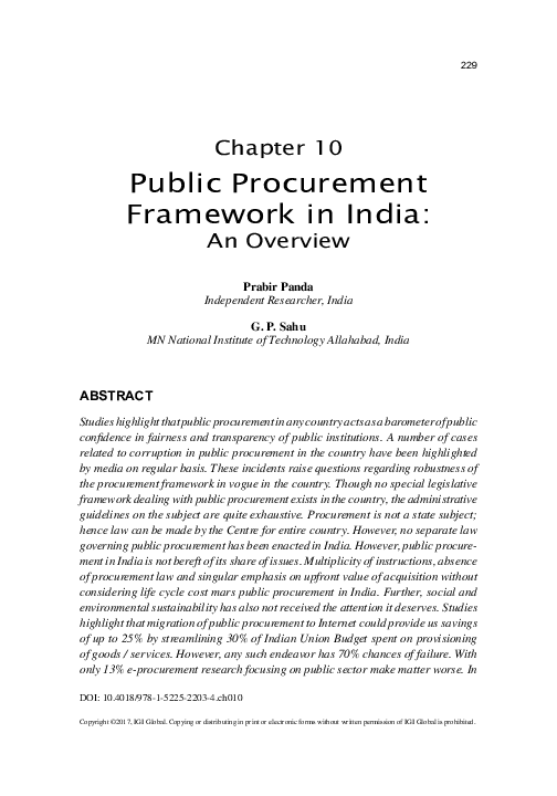 (PDF) Public Procurement Framework in India
