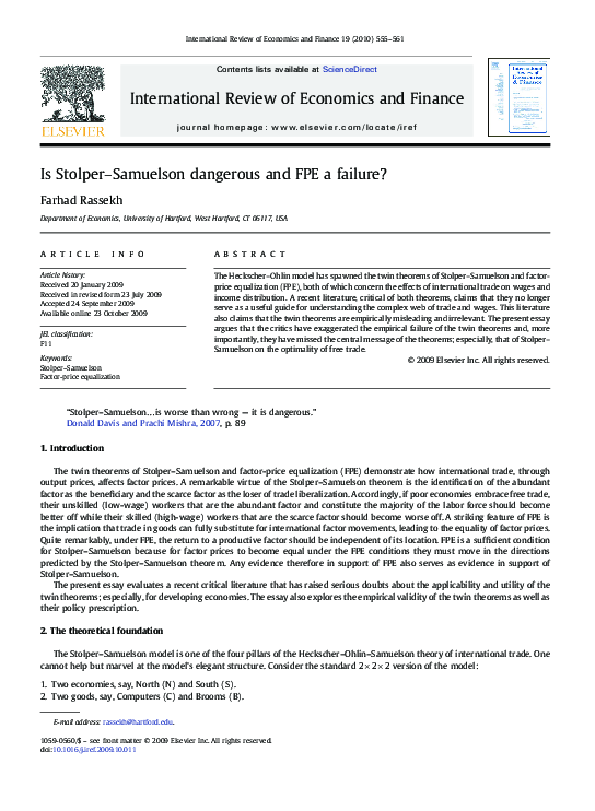 (PDF) Is Stolper–Samuelson dangerous and FPE a failure?