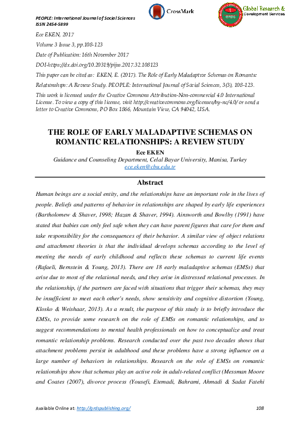 (PDF) The Role of Early Maladaptive Schemas on Romantic Relationships ...