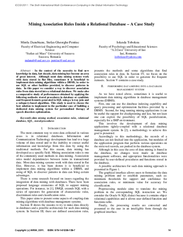 (PDF) Mining Association Rules Inside a Relational Database–A Case Study
