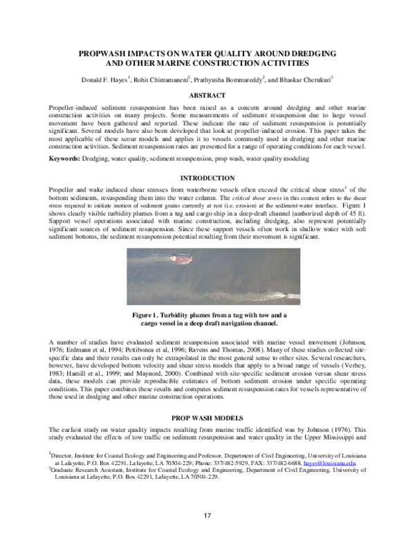 (PDF) Propwash Impacts on Water Quality Around Dredging and Other ...