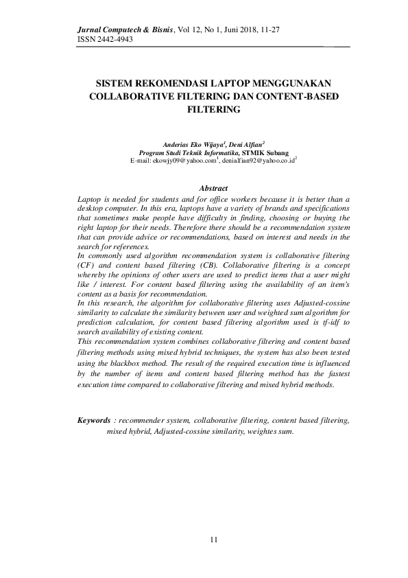 (PDF) Sistem Rekomendasi Laptop Menggunakan Collaborative Filtering Dan ...
