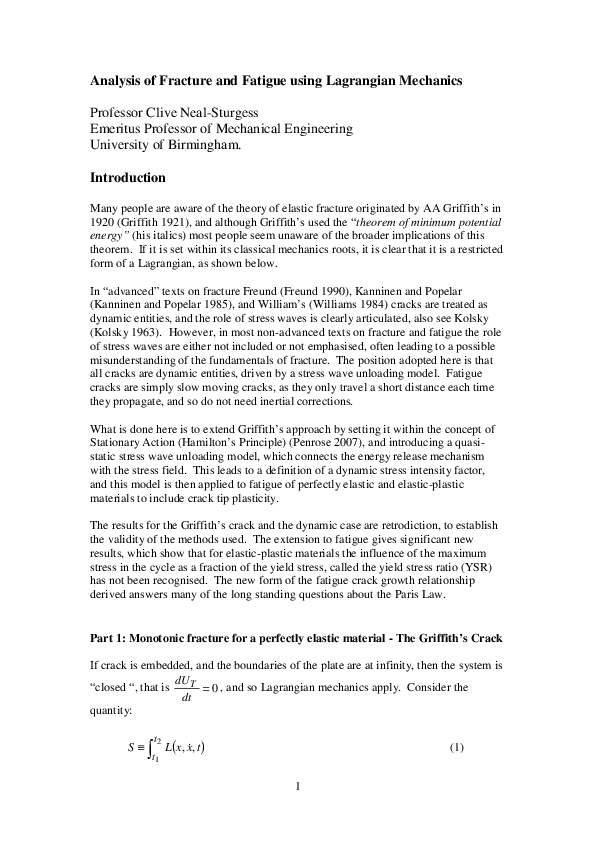 (PDF) Dynamic Fracture and Fatigue Analysis