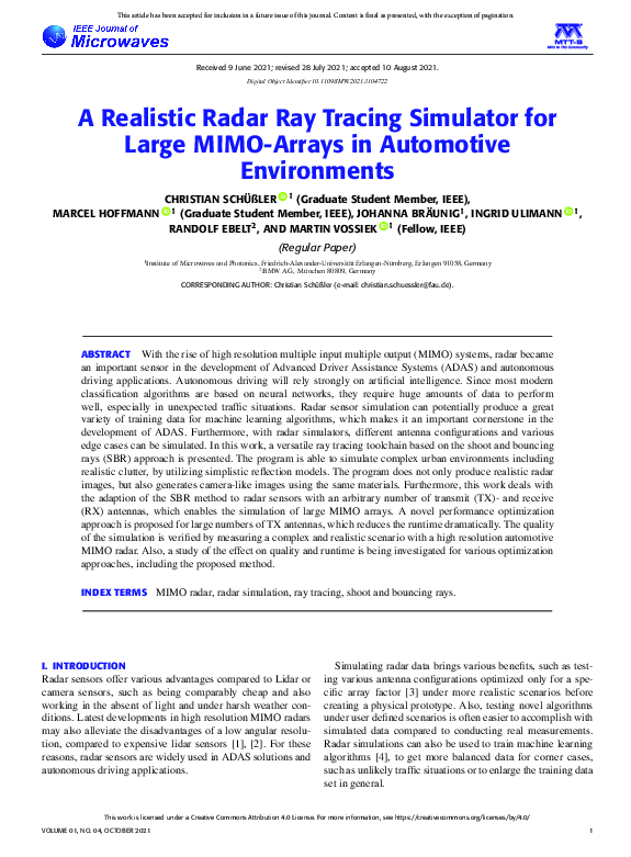 (PDF) A Realistic Radar Ray Tracing Simulator for Large MIMO-Arrays in ...