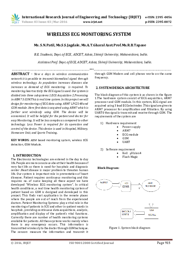 (PDF) Wireless ECG monitoring system