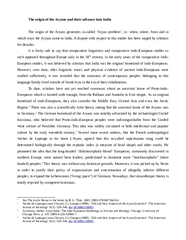 (PDF) The origin of Aryans and their advance into India