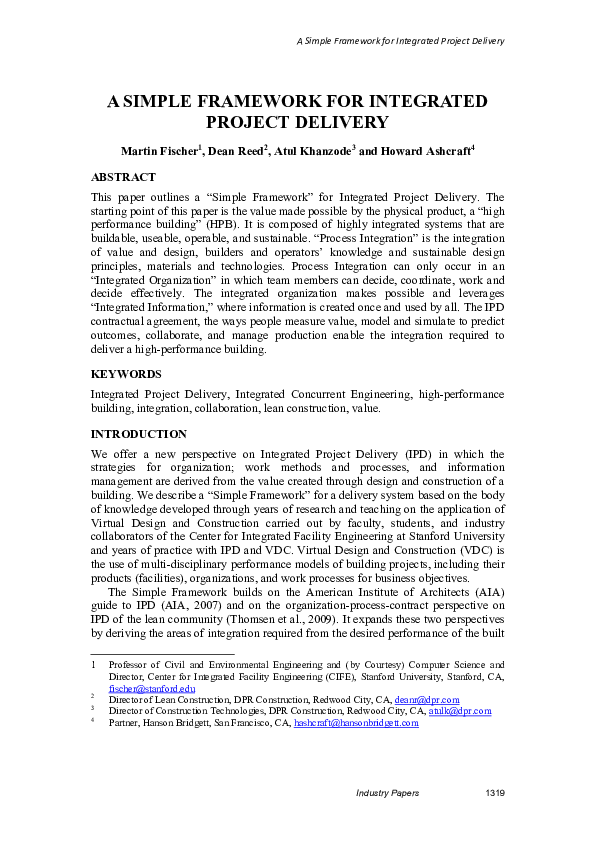 (PDF) A Simple Framework for Integrated Project Delivery