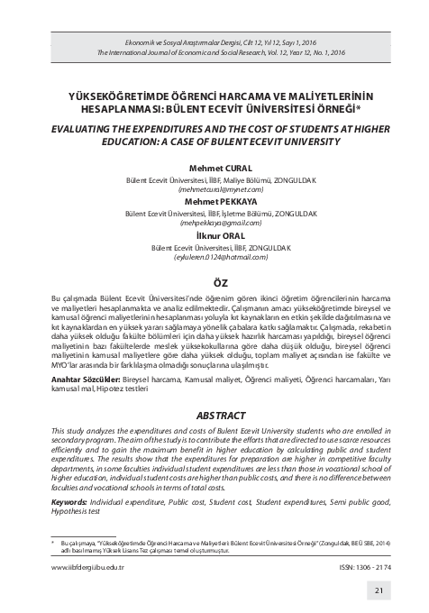 (PDF) Yükseköğretimde Öğrenci Harcama ve Maliyetlerinin Hesaplanması ...