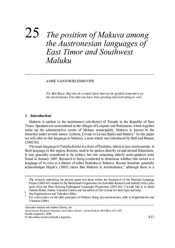 (PDF) The position of Makuva among the Austronesian languages in East ...