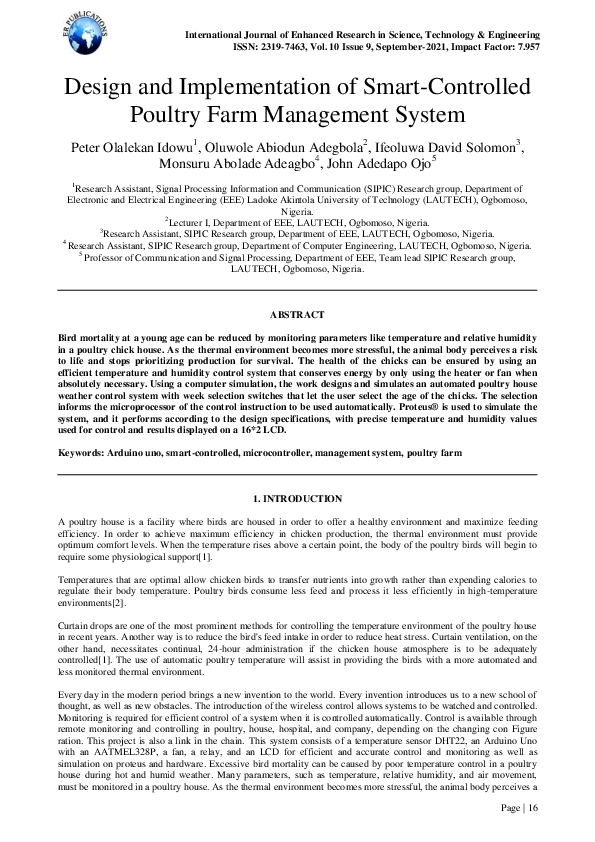(PDF) Design and Implementation of Smart-Controlled Poultry Farm ...