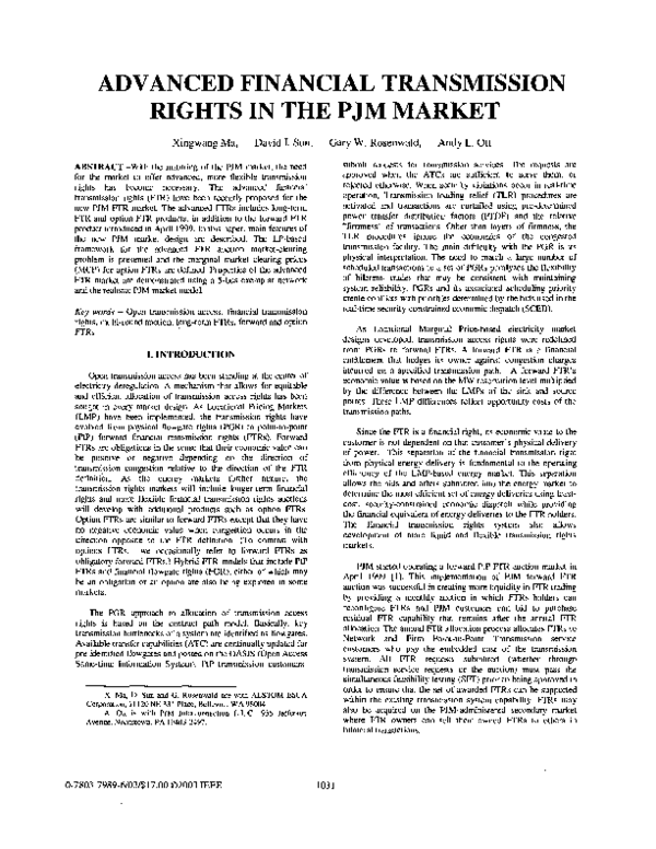 (PDF) Advanced financial transmission rights in the PJM market