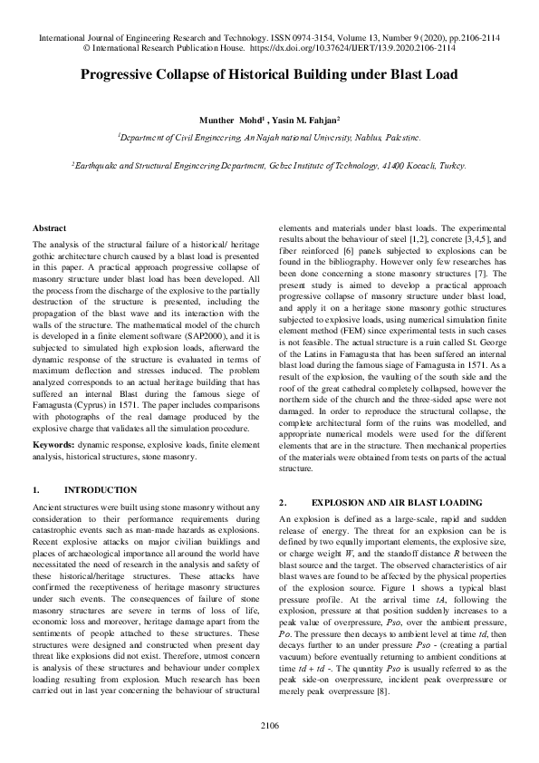 (PDF) Progressive Collapse of Historical Building under Blast Load