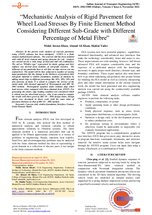 (PDF) “Mechanistic Analysis of Rigid Pavement for Wheel Load Stresses By Finite Element Method ...