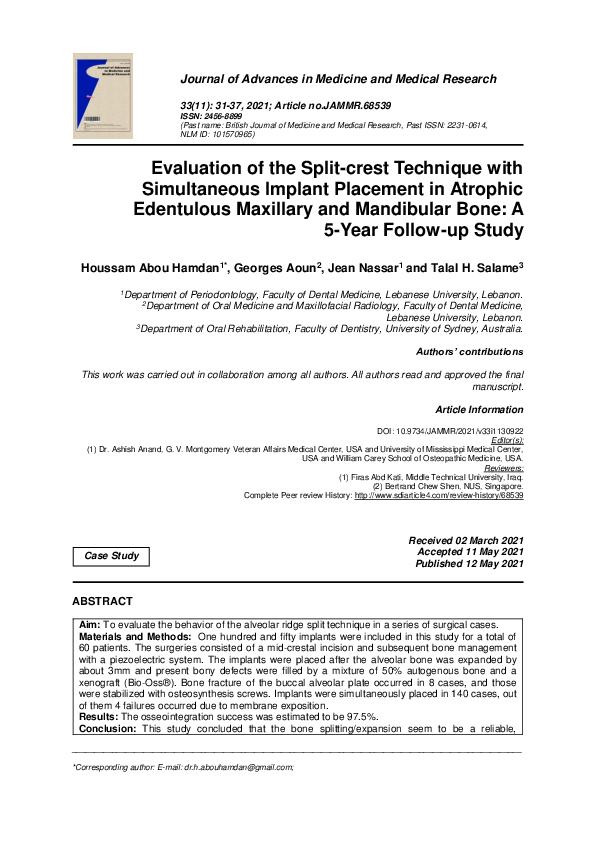 (PDF) Evaluation of the Split-crest Technique with SimultaneousImplant ...