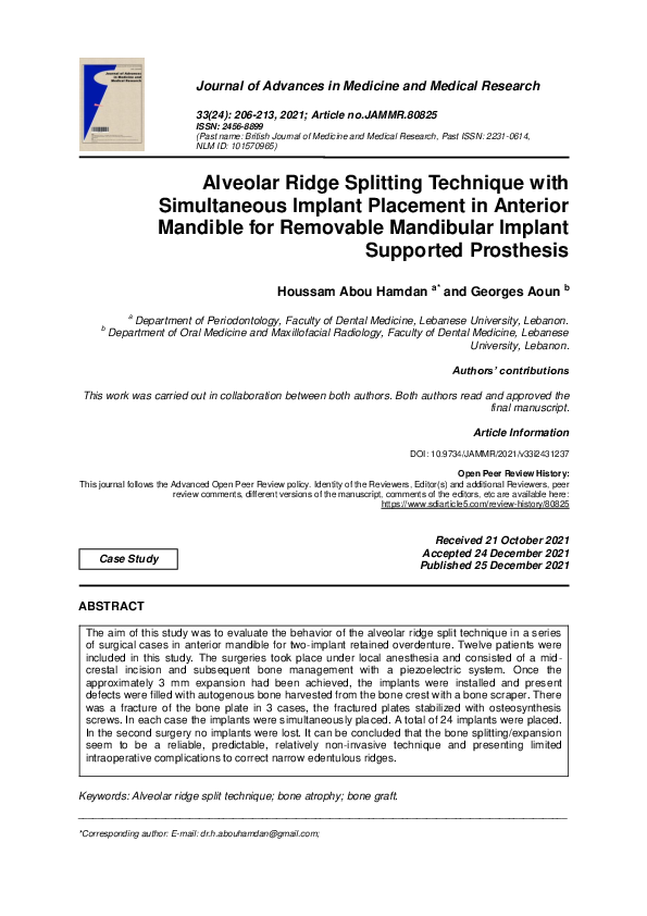 (PDF) Alveolar Ridge Splitting Technique with Simultaneous Implant ...
