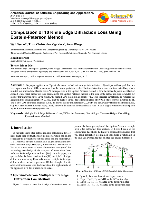 (PDF) Computation of 10 Knife Edge Diffraction Loss Using Epstein-Peterson Method