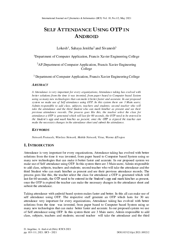 PDF Self Attendance Using OTP In Android Sivanesh Sivanesh Academia edu PDF Self Attendance Using OTP In Android Sivanesh Sivanesh Academia edu