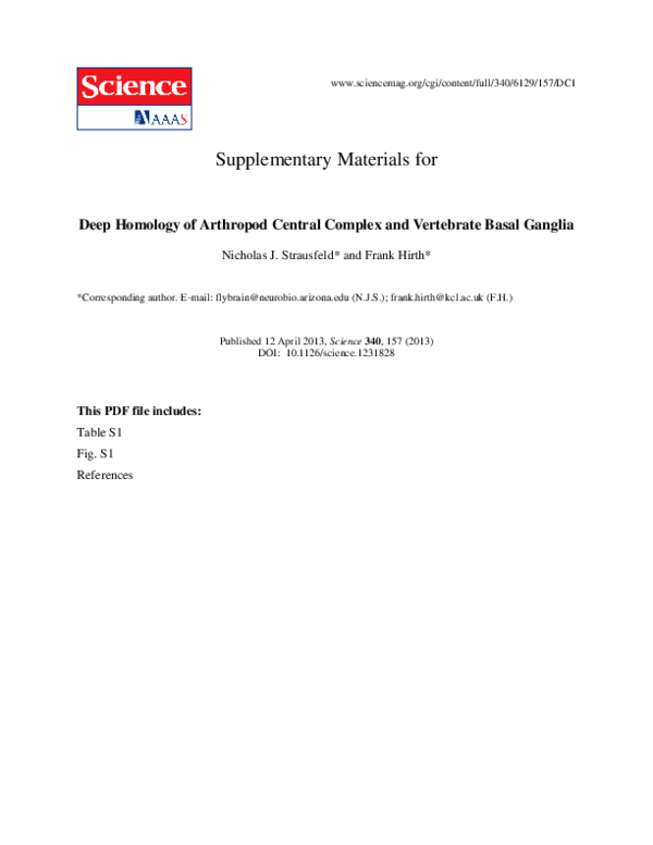 (PDF) Deep Homology of Arthropod Central Complex and Vertebrate Basal ...