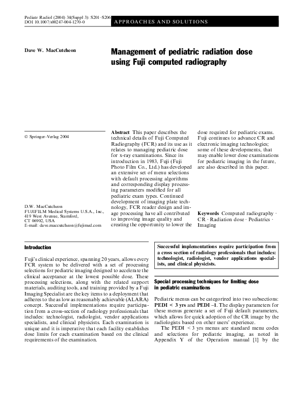 (PDF) Management of pediatric radiation dose using Fuji computed ...