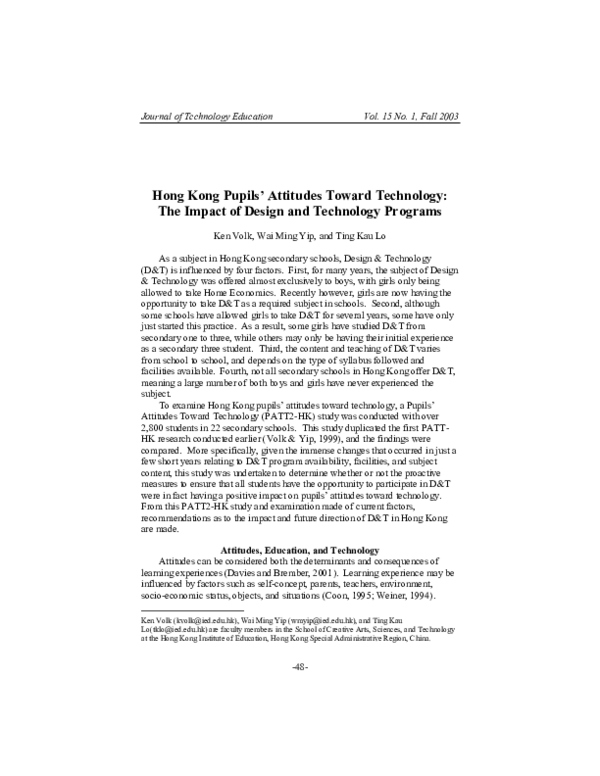 (PDF) Hong Kong Pupils' Attitudes Toward Technology: The Impact of ...