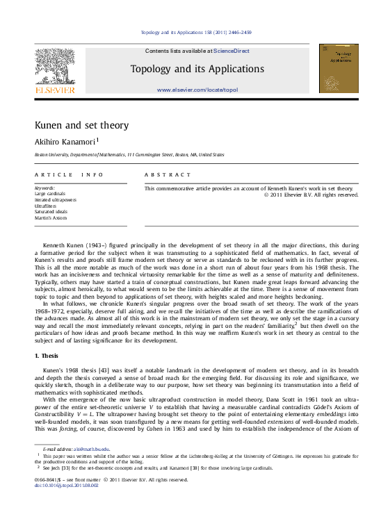 (PDF) Kunen and set theory