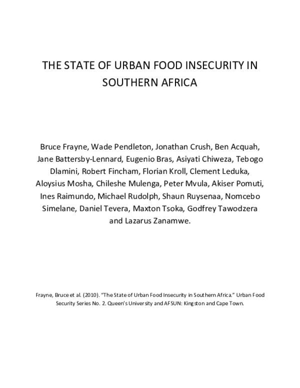 (PDF) The State of Urban Food Insecurity in Southern Africa