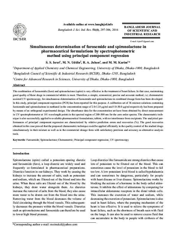 (PDF) Simultaneous determination of furosemide and spironolactone in pharmaceutical formulations ...