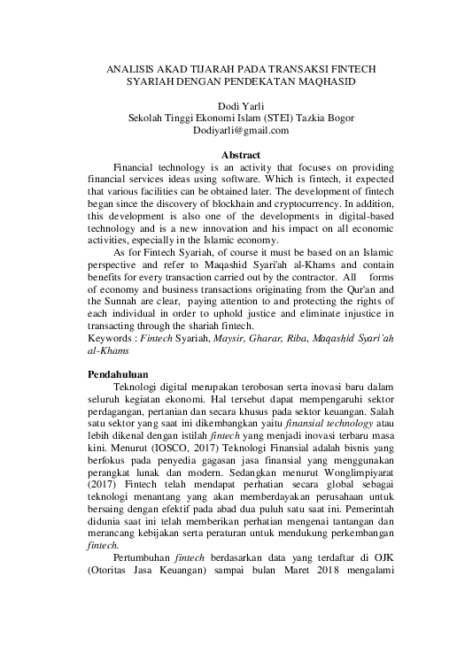 (PDF) Analisis Akad Tijarah Pada Transaksi Fintech Syariah Dengan ...