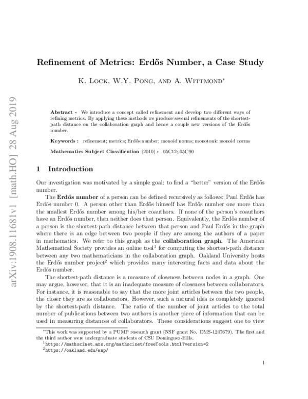 (PDF) Refinement of Metrics: Erdős Number, a Case Study