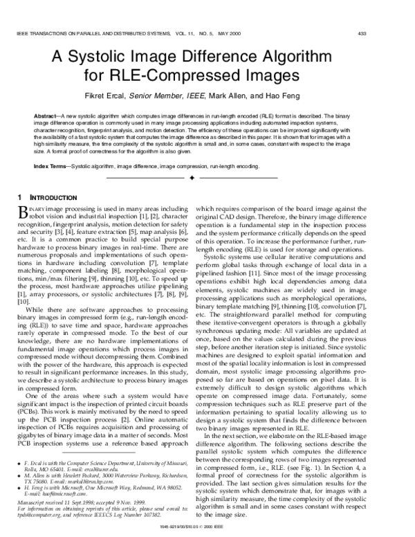 (PDF) A systolic image difference algorithm for RLE-compressed images