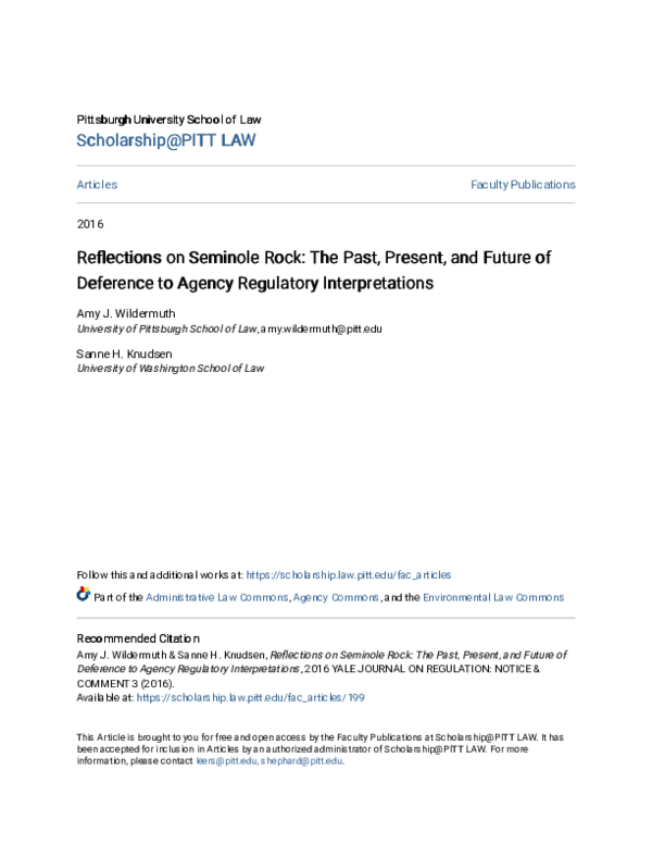 (PDF) Reflections on Seminole Rock: The Past, Present, and Future of ...