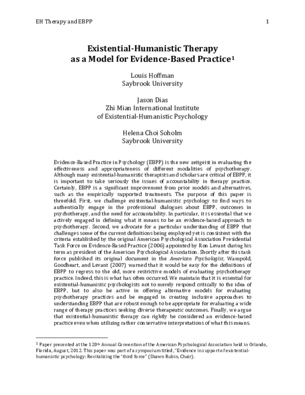 (PDF) Existential-Humanistic Therapy As a Model for Evidence-Based Practice