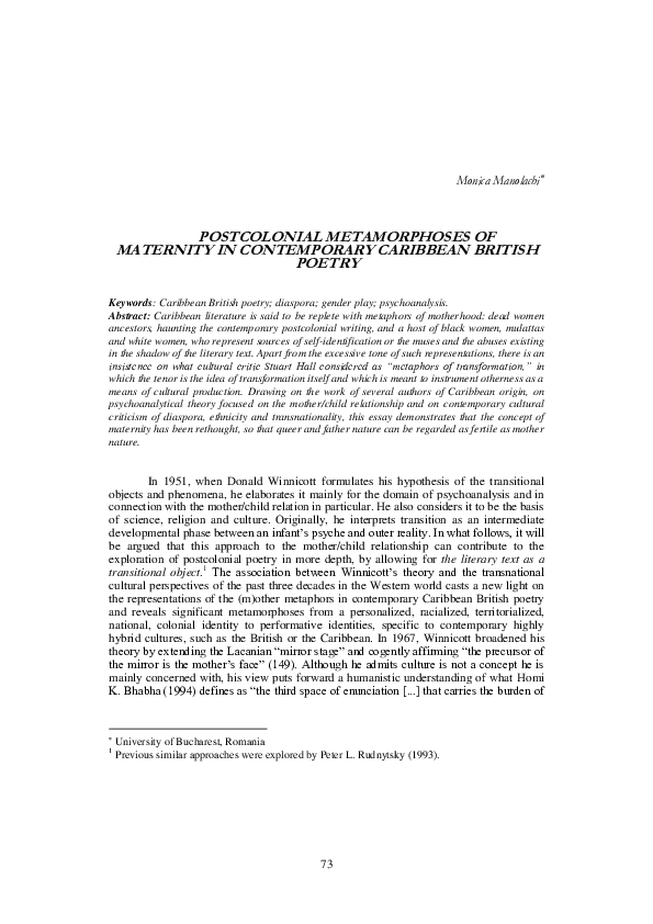 (PDF) Maternity Metamorphoses in Caribbean Poetry